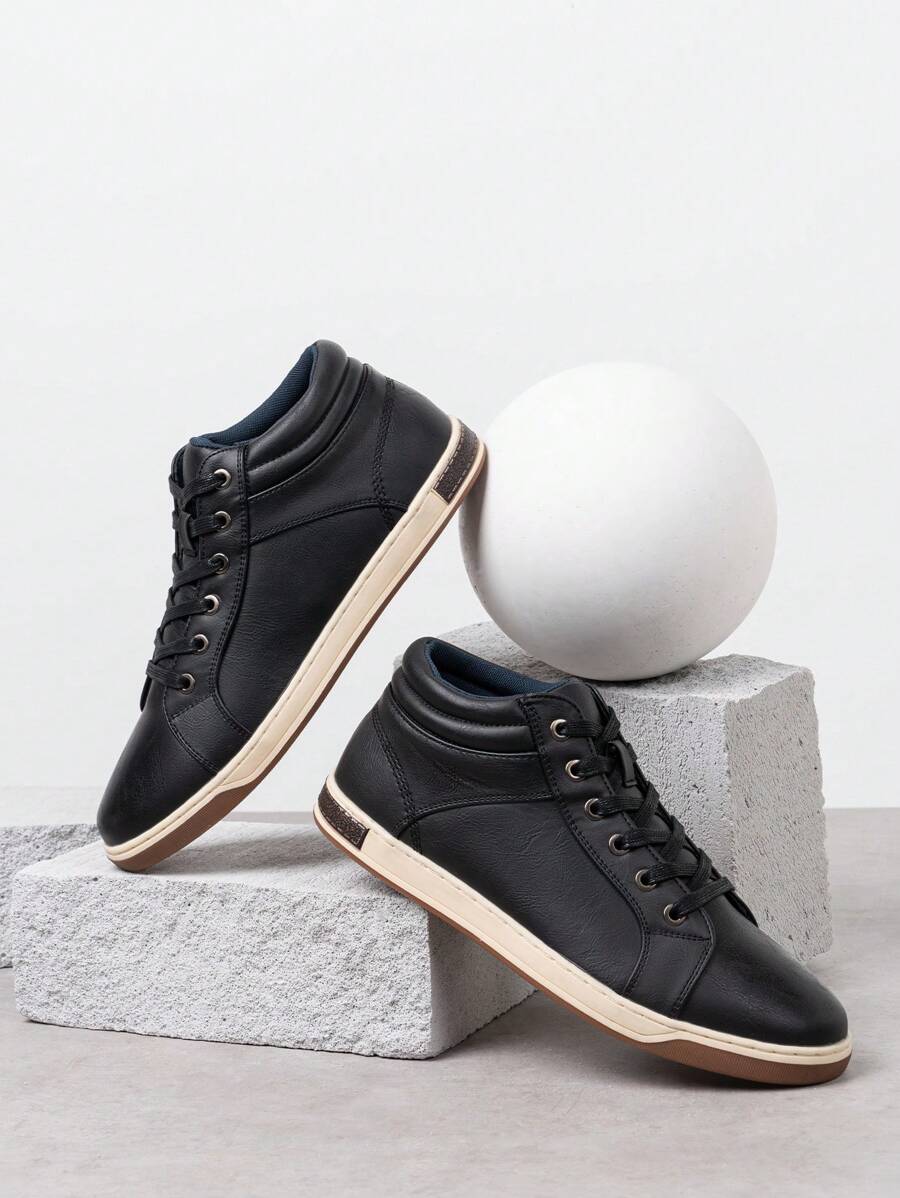 SHOESMORE Men's Fashion Black Sneakers High Top Dress Sneakers Outdoor ...