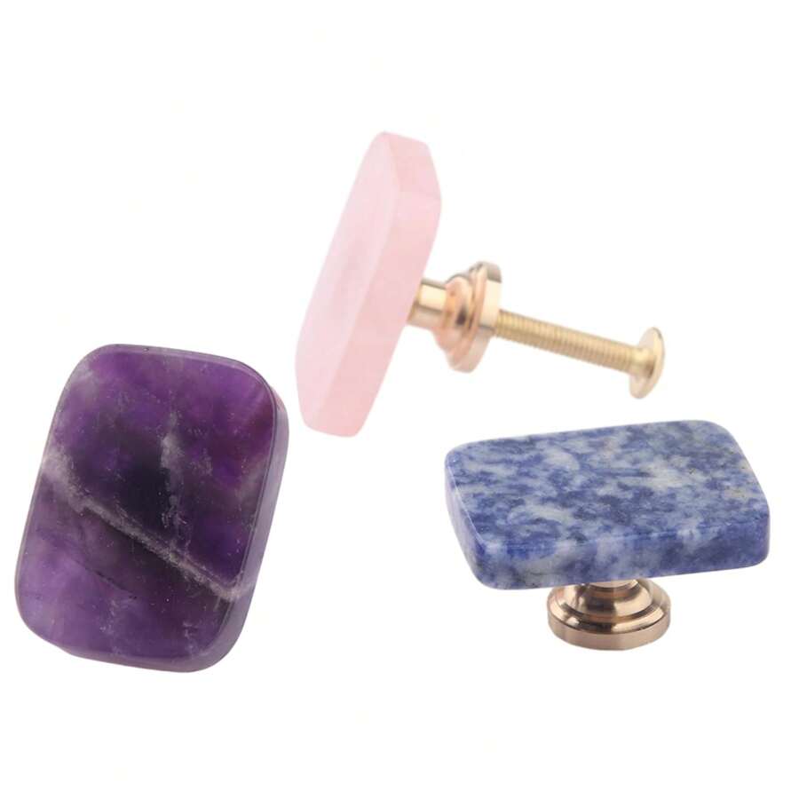 6 Rose Quartz Brass Drawer Knobs And Knobs Cabinet Door Box Handles ...