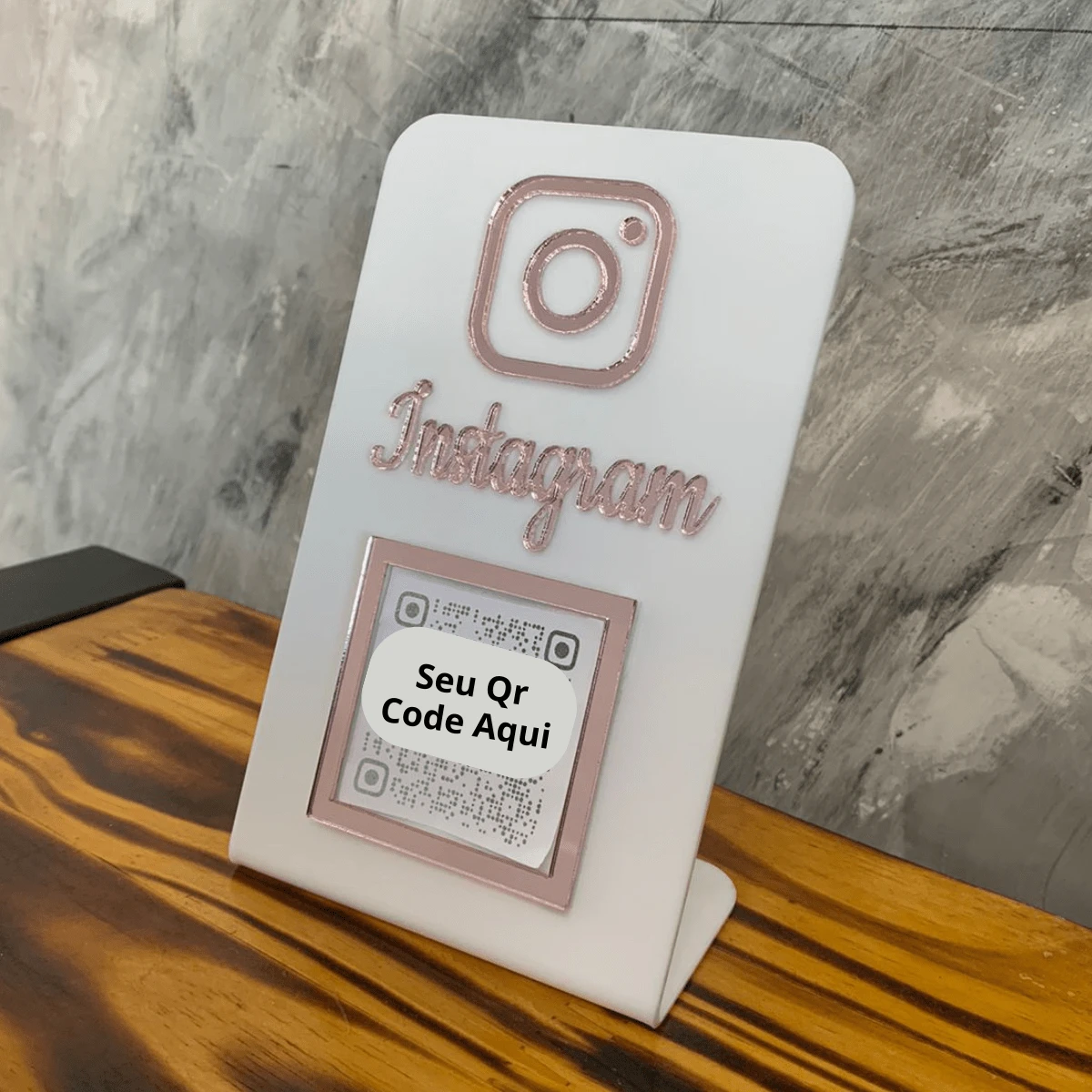 Placa Qr Code Insta DISPLAY Para balcão BRANCO COM ROSE | SHEIN Brasil