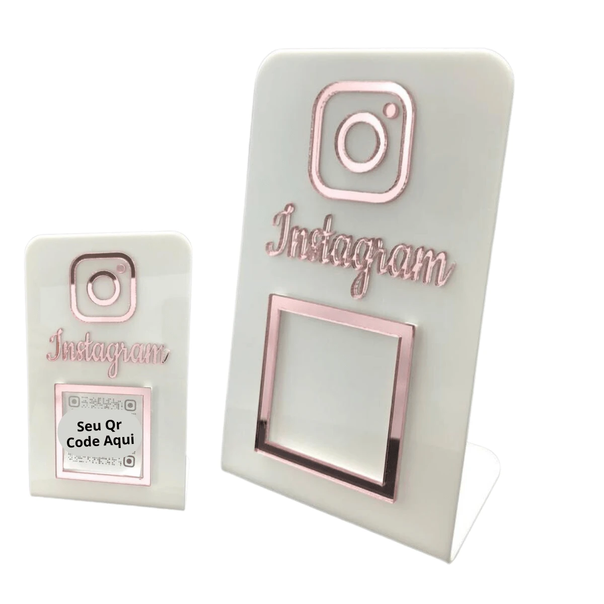 Placa Qr Code Insta DISPLAY Para balcão BRANCO COM ROSE | SHEIN Brasil