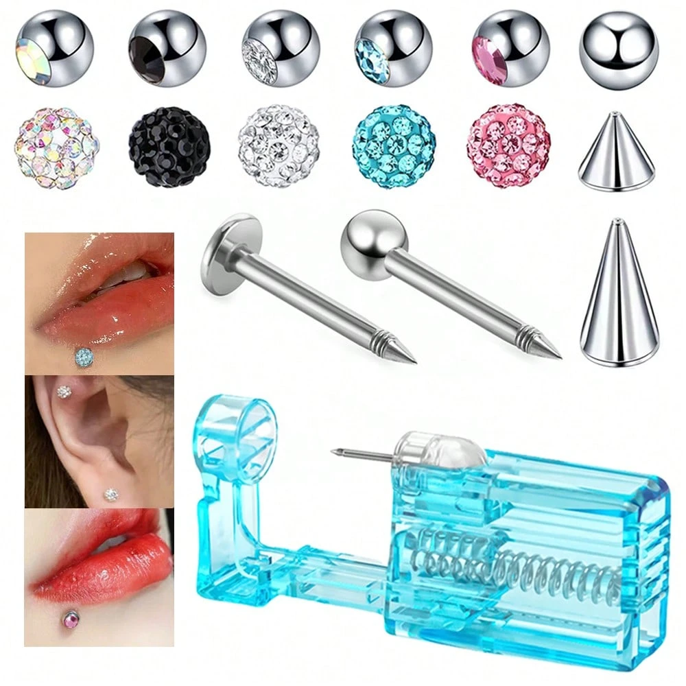 Lip Ear Cartilage Piercing Gun Kit - Includes 1pc Disposable Piercing ...