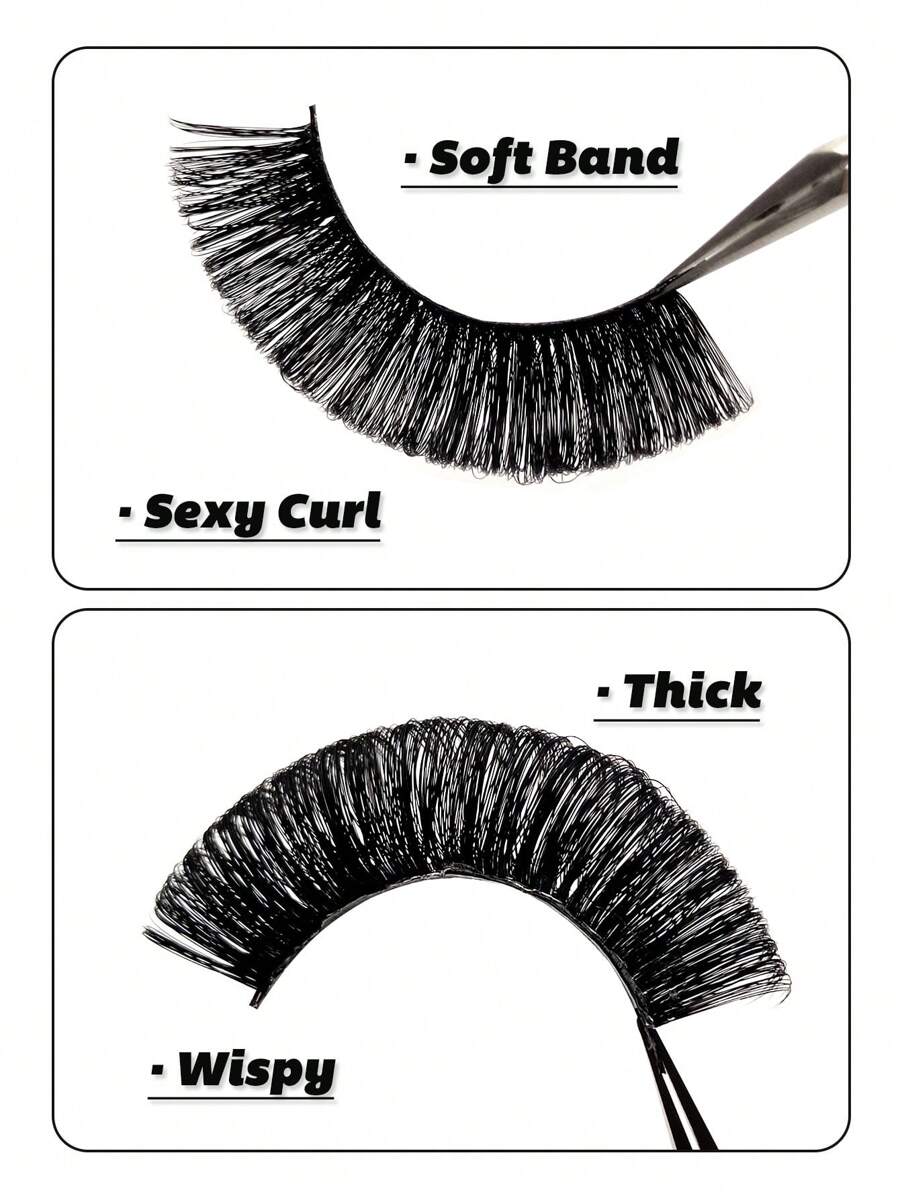 10 Pairs D Curl Volumized Eyelashes Soft Thick Strip Lashes 3D Fluffy ...