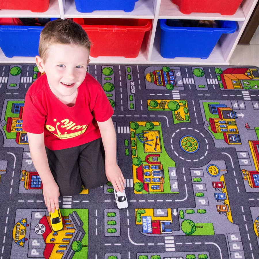 Interactive Kids Children's Rugs Town Road Map City Rug Play Village ...