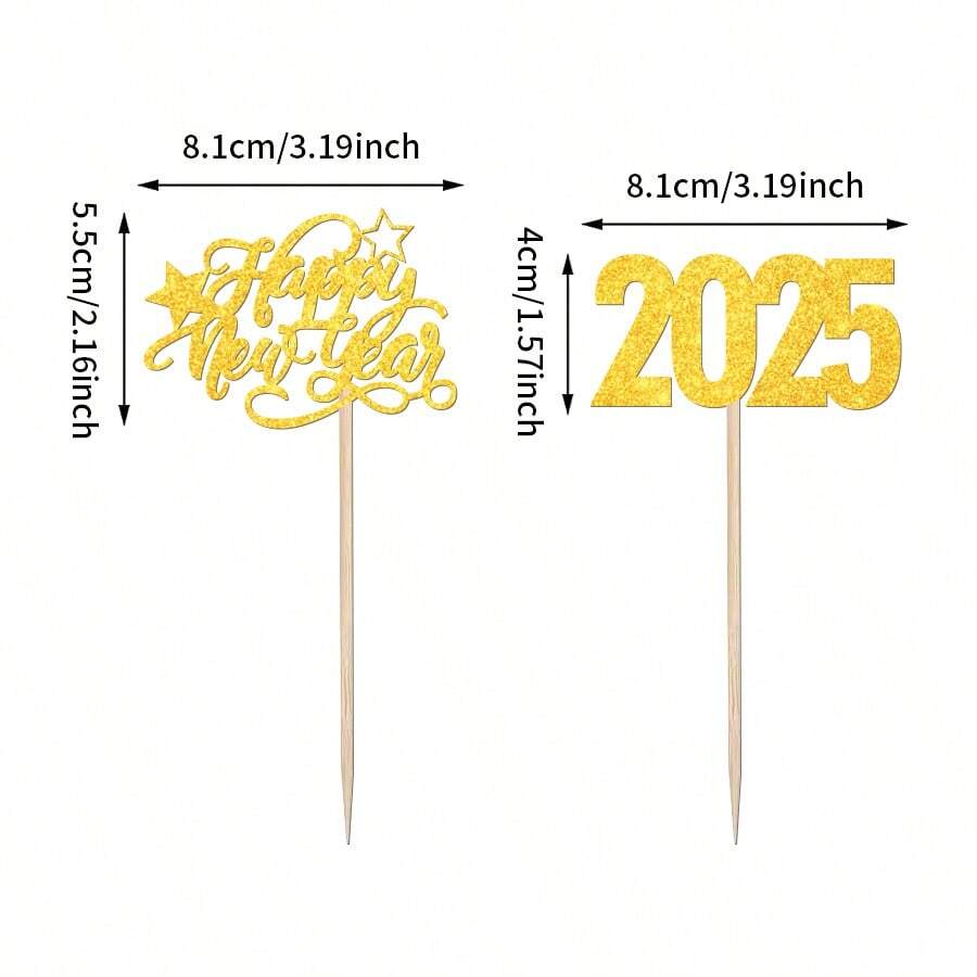 24pcs/Set 2025 New Year'S Eve Cupcake Toppers Glitter "Happy New Year ...