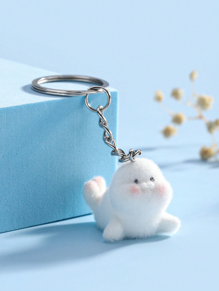 Cute Cartoon Flocked Flocked 3D Tiny Seal Keychain, Adorable Crafted ...