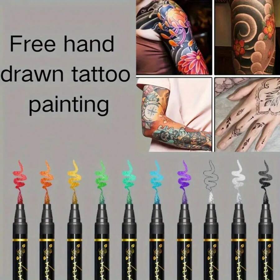 10-Color Temporary Tattoo Pen Set, Safe Skin Body Paint Pens For Adults ...