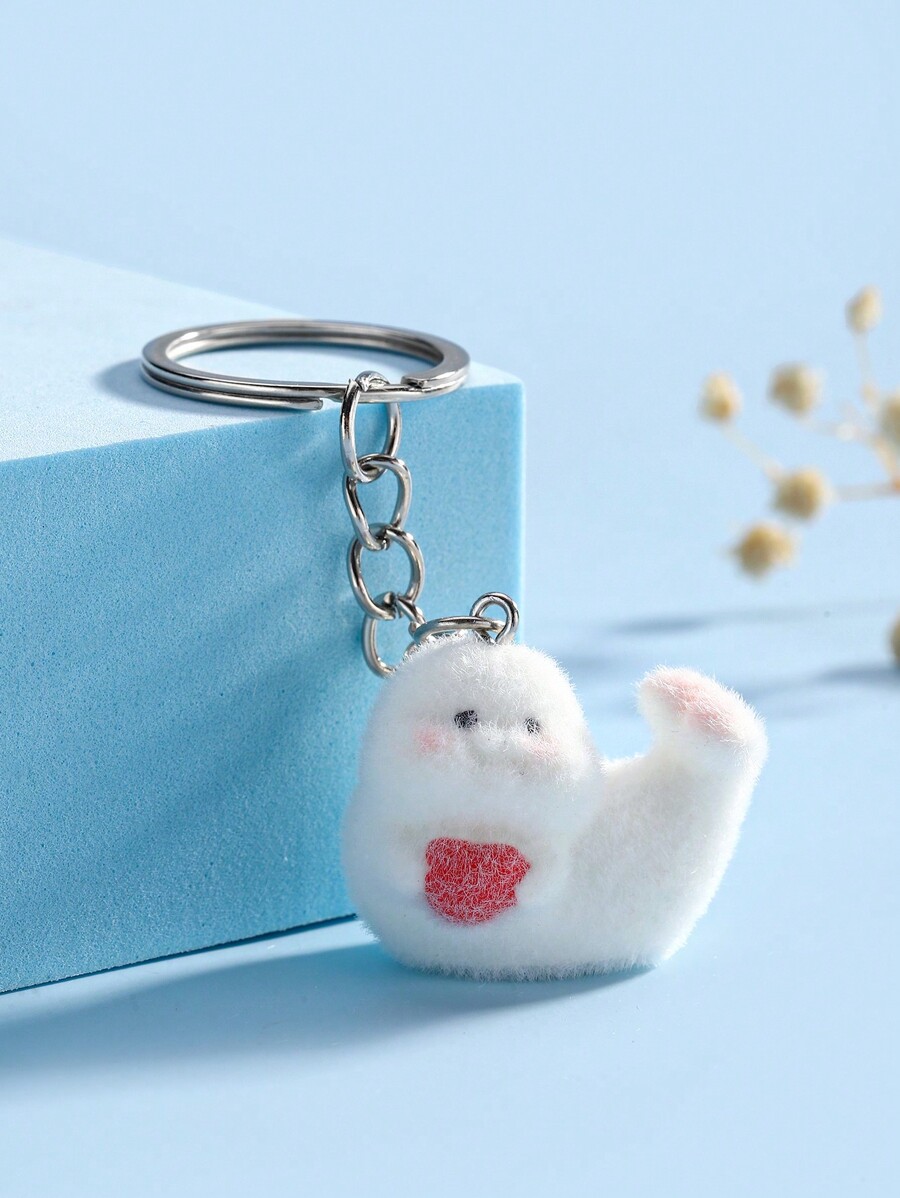 Cute Cartoon Flocked Flocked 3D Tiny Seal Keychain, Adorable Crafted ...
