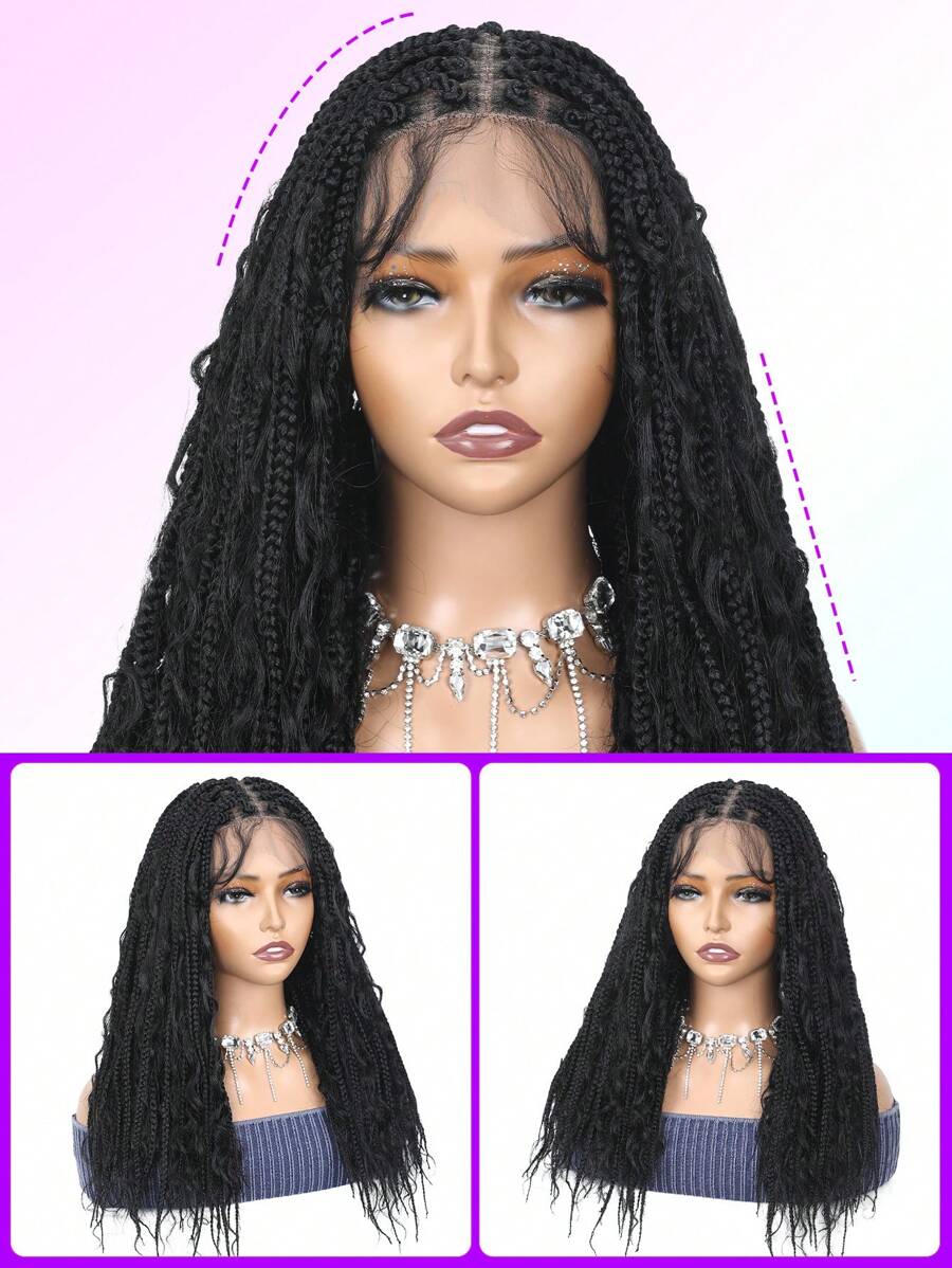 16 Inch Full Lace Front Square Knotless Box Braided Wigs With Curly ...