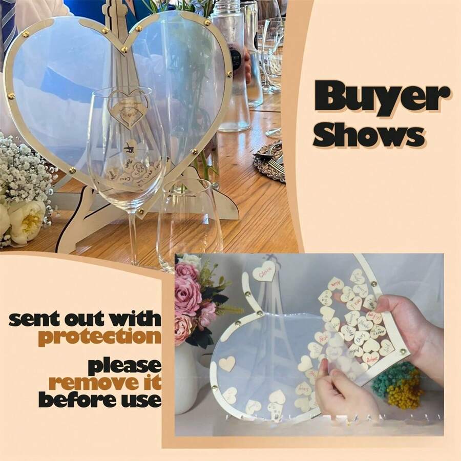 1 Set Wedding Guestbook Wood Heart Shaped Wooden Blessings Decoration ...