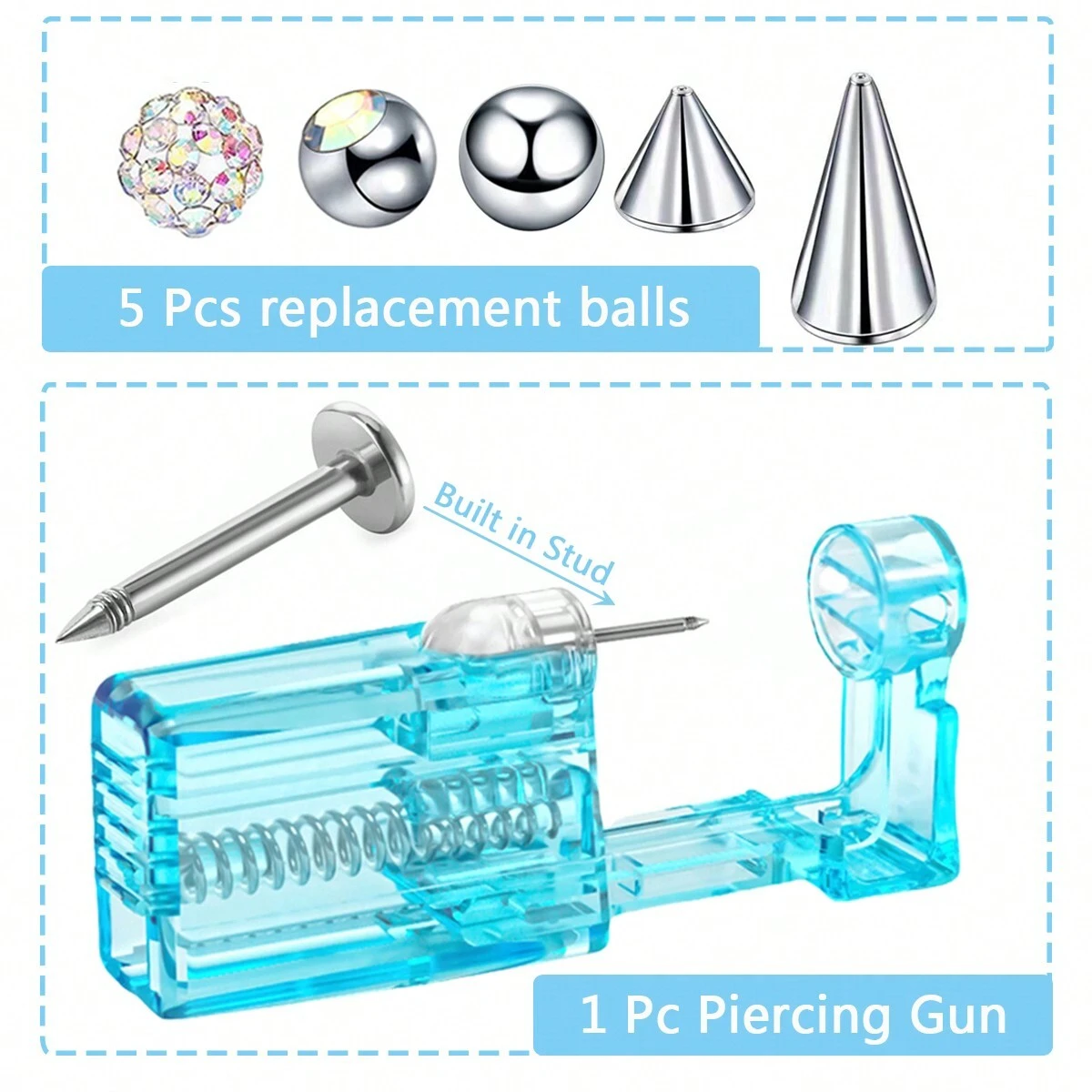 Lip Ear Cartilage Piercing Gun Kit - Includes 1pc Disposable Piercing ...
