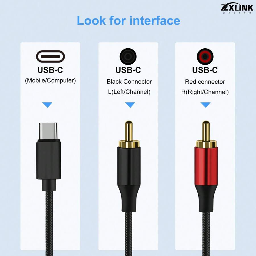 Ttpe-C To 2 RCA Audio Cable With Y-Splitter Male-To-Male Connection ...