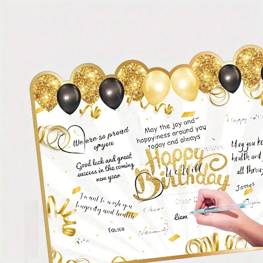 Elegant Black & Gold Oversized Birthday Greeting Card With Guestbook ...