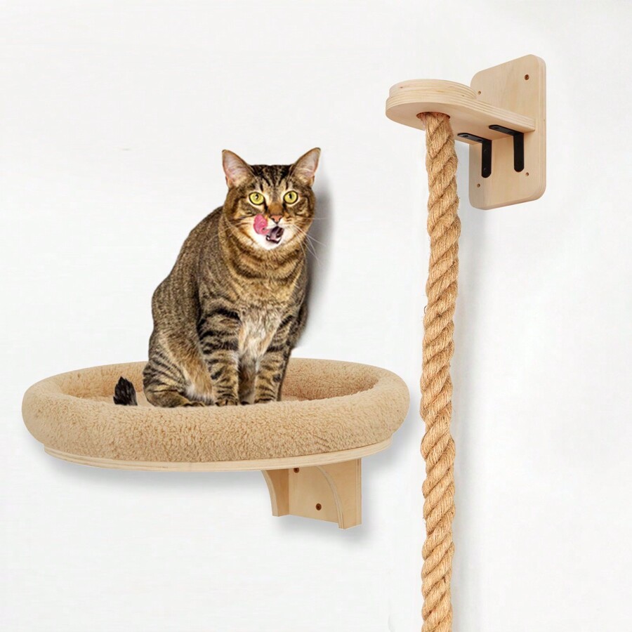 Étagère murale pour chat, hamac douillet pour chat, marches en bois pour chat avec corde de ...