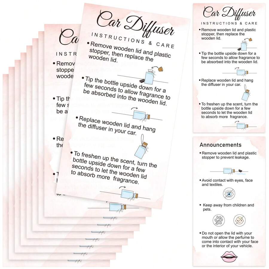 100pcs Car Diffuser Instruction Cards For Car Oil Diffuser Bottles, Car ...
