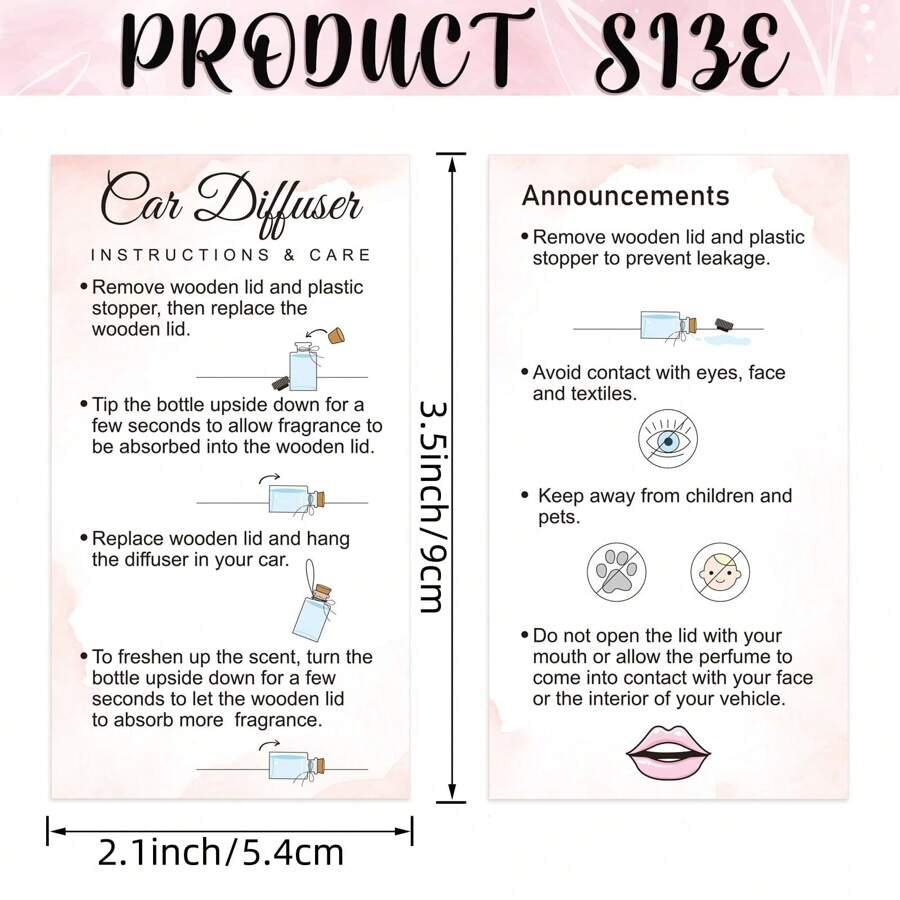 100pcs Car Diffuser Instruction Cards For Car Oil Diffuser Bottles, Car ...