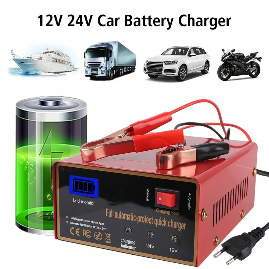 Voor SUV Vrachtwagen Boot Motorfiets EU/VS Stekker Auto-acculader Motorfietsacculader LED-scherm ...