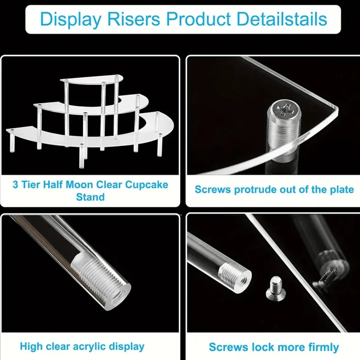 1 Set Acrylic 3-Tier Transparent Stepped Display Stand, Half-Moon ...