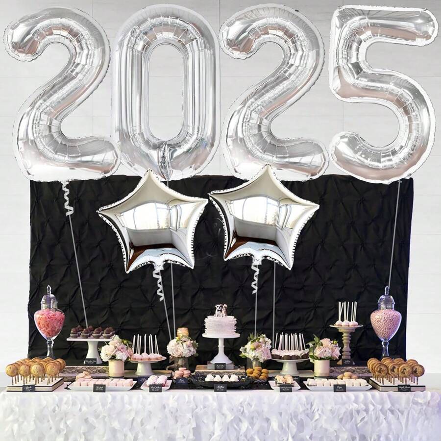 Ballons 2025 Chiffres en argent 32 pouces, ballons noirs 2025 avec ballons noirs en forme d ...