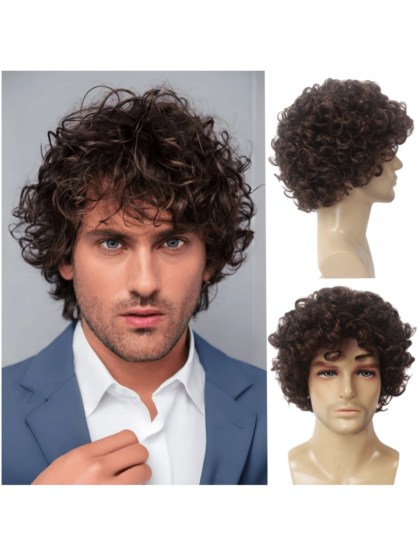 Brown Curly Wig Men Borat Wig Men Male Guy Short Afro Realistic Natural ...