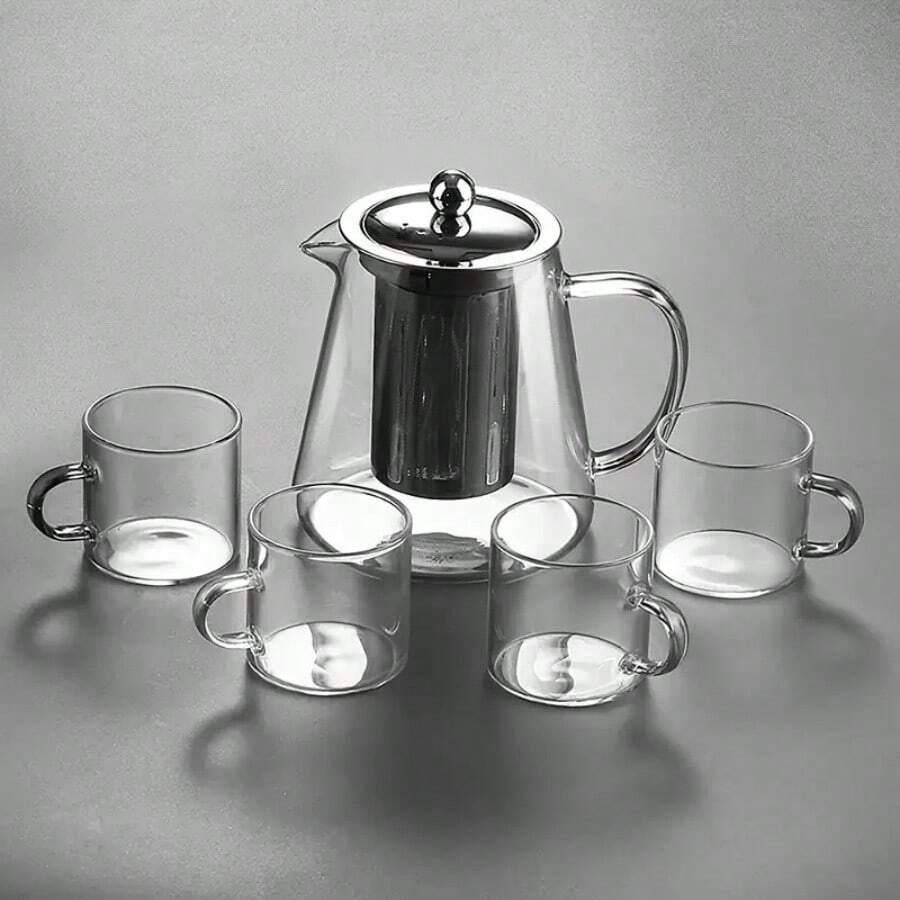 1 Set 1 Teapot + 4 Cups Tea Set With Separator, High Borosilicate Heat ...