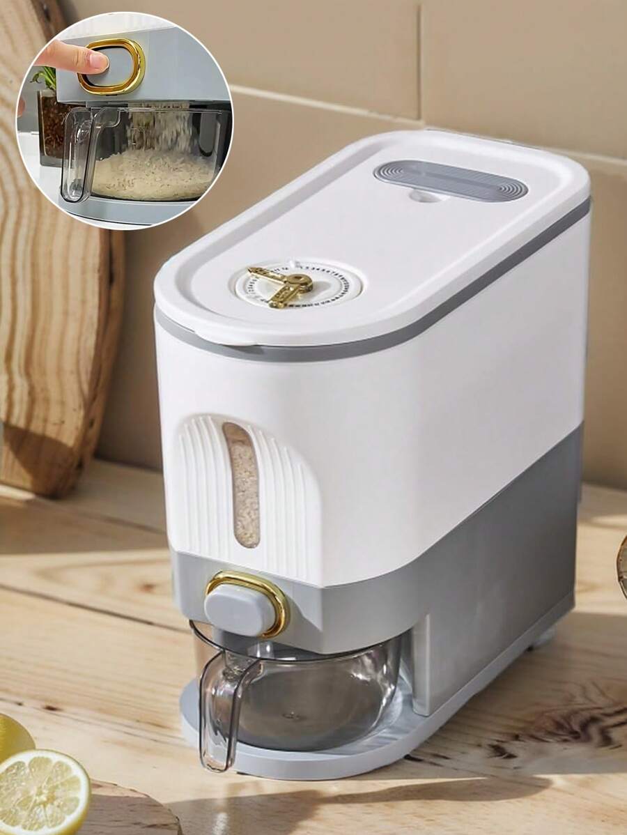1pc Rice Bucket With Press Button To Dispense Rice, Cereal Container ...