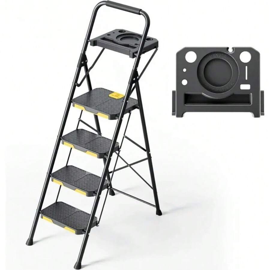3 Step Ladder With Tool Platform, Folding Step Stool With Handrails ...