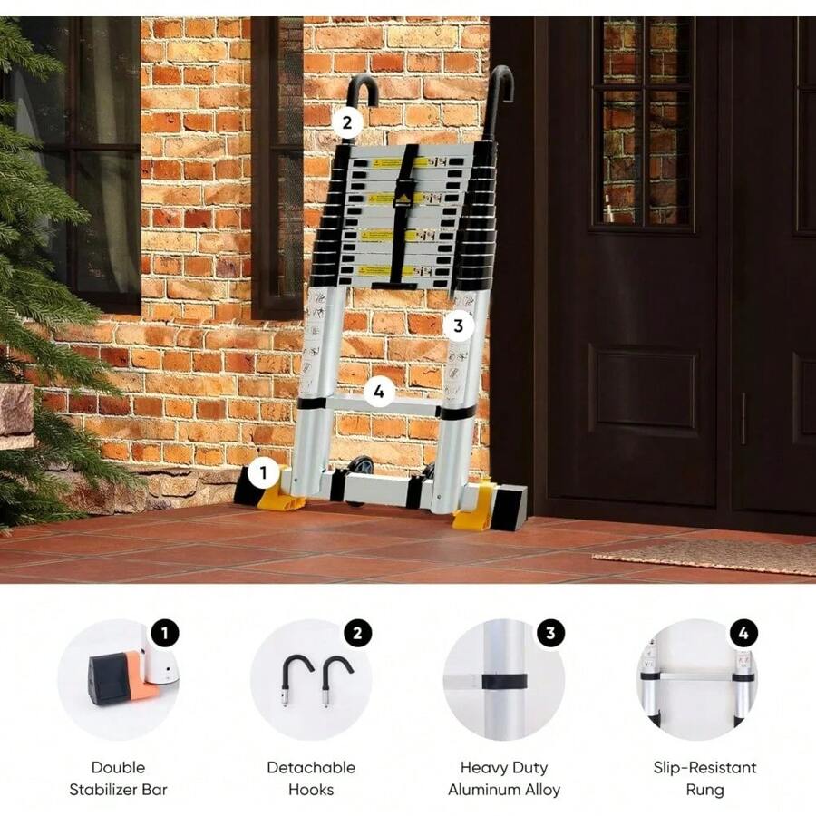 12.5 FT Folding Telescoping Ladder, Aluminum Extendable Ladder With 2 ...