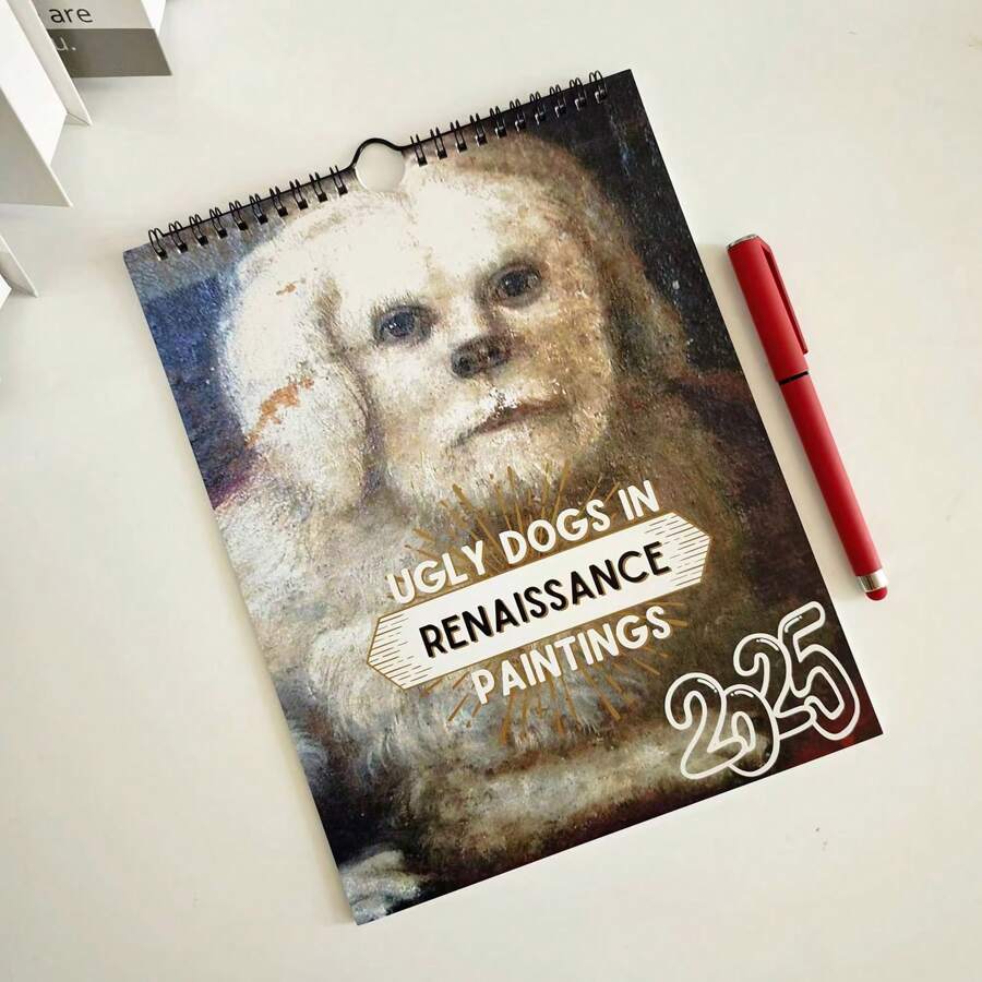 12 Months 2025 Renaissance Ugly Dog Hanging Calendar - Satirical Art ...