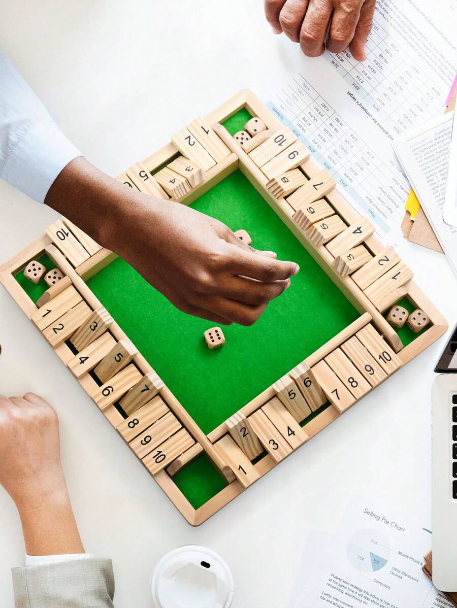 Wooden Shut The Box Game (2-4 Players) - Large 4 Sided Board, 8 Dice ...