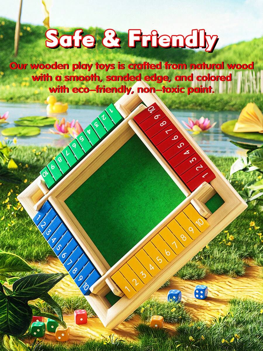 Wooden Shut The Box Game (2-4 Players) - Large 4 Sided Board, 8 Dice ...