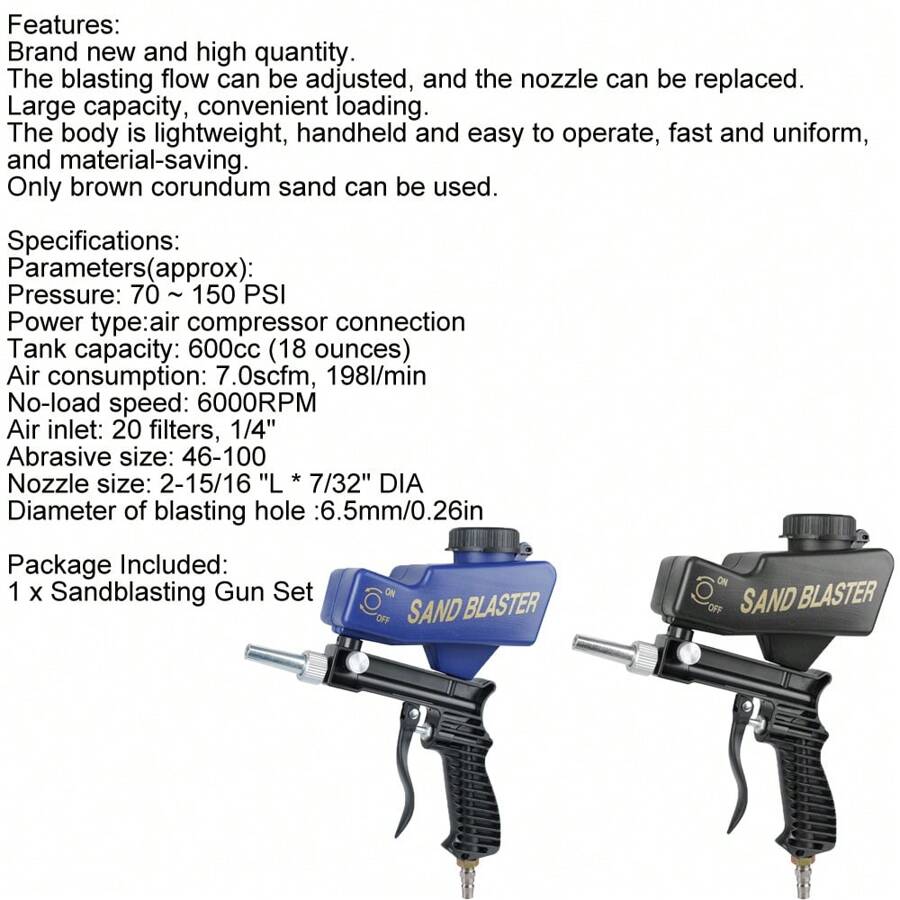Pneumatic Sandblasting Set Gravity Sandblasting Gun Adjustable Blasting ...