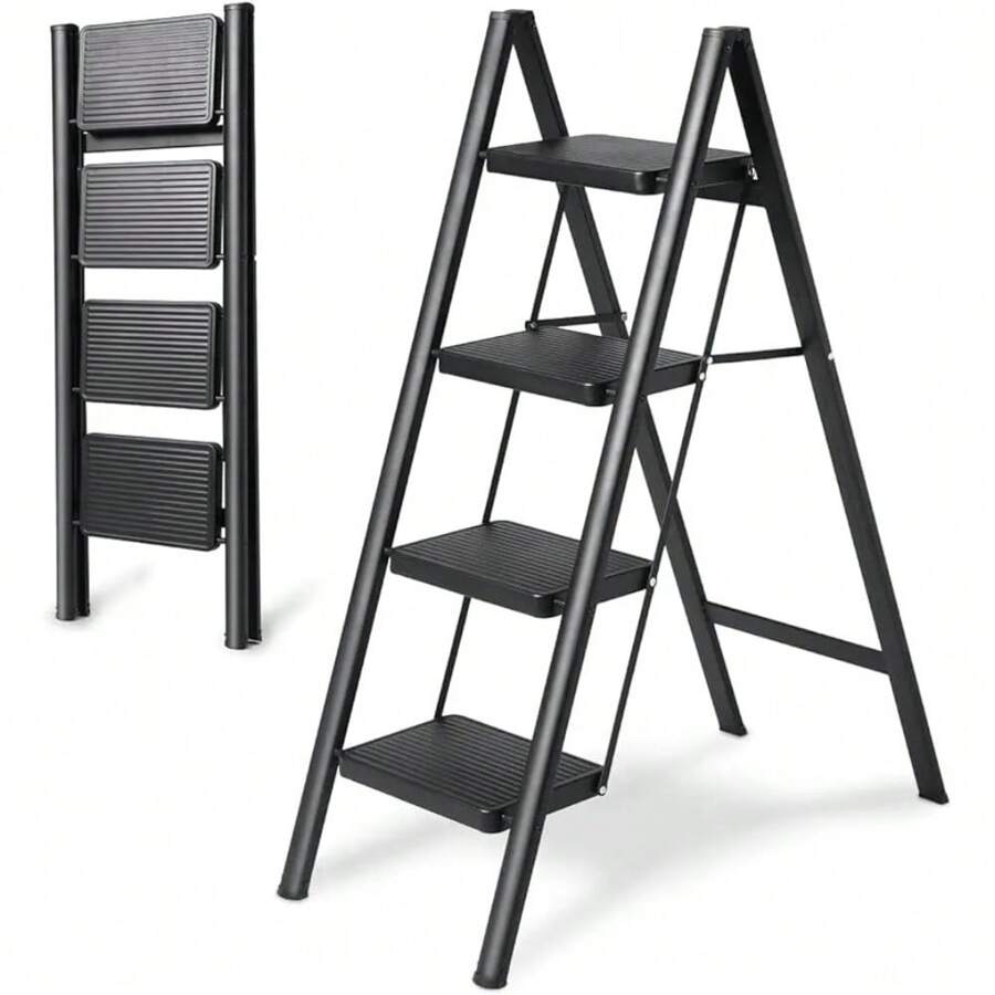 4 Step Ladder Folding Step Stool Heavy Duty 330 Lbs Load Step Ladders ...