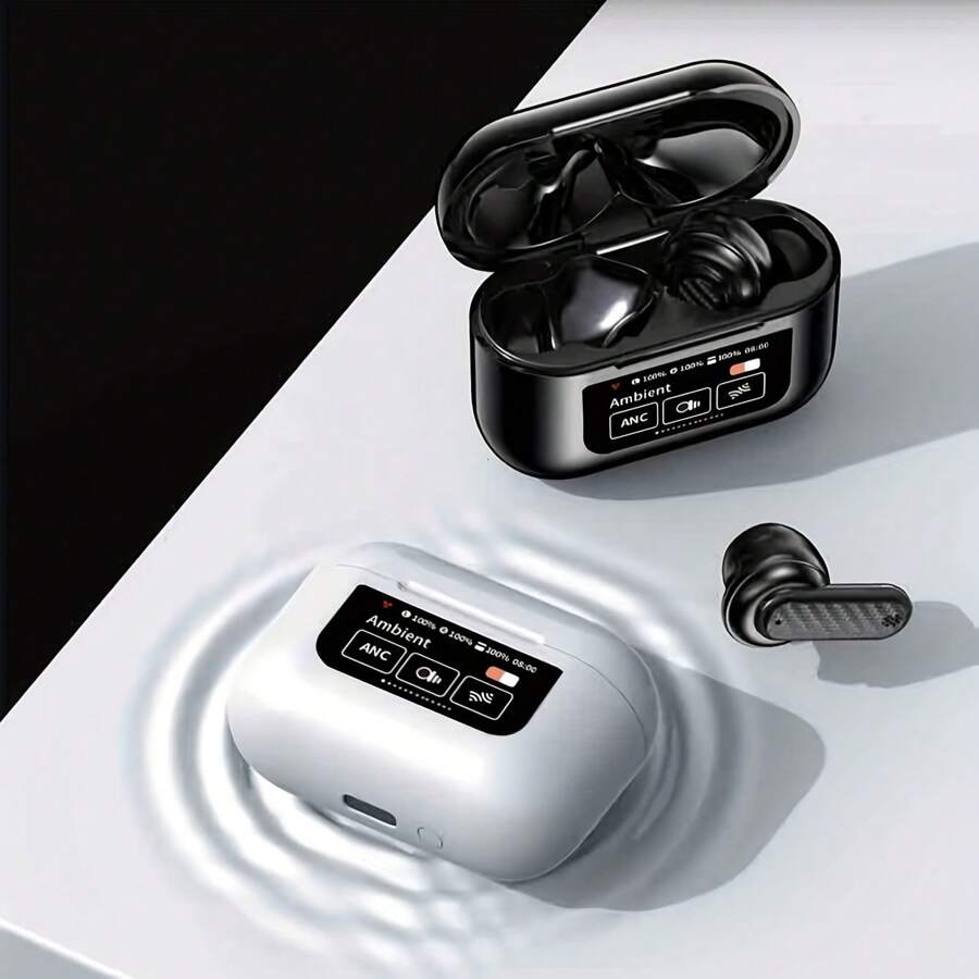 YW08 LCD Touch Screen Sports Earbuds ANC Wireless Earphones BT Headset ...