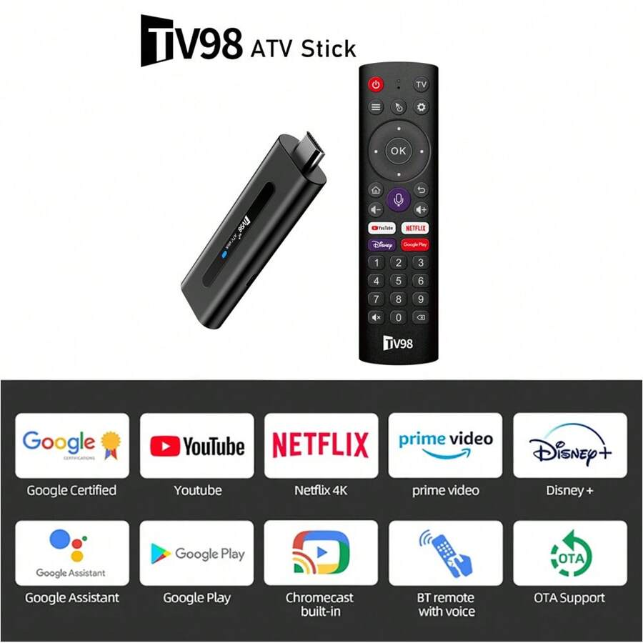 Q96 OHP Android TV Stick TV98 ATV, Allwinner H313 quad core, HDR 10 4K, telecomando vocale, 4G ...