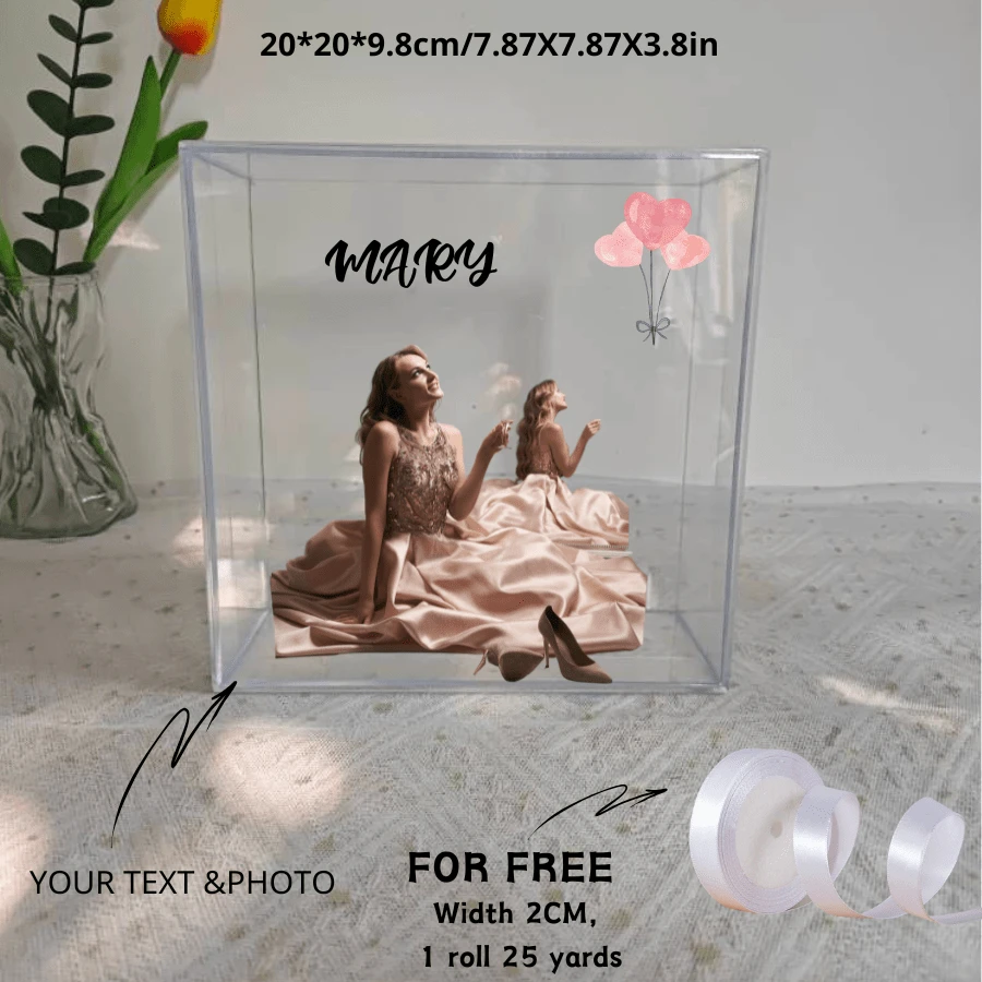 1pc Square Clear Acrylic Gift Box With Ribbon - Wedding Favor Box ...