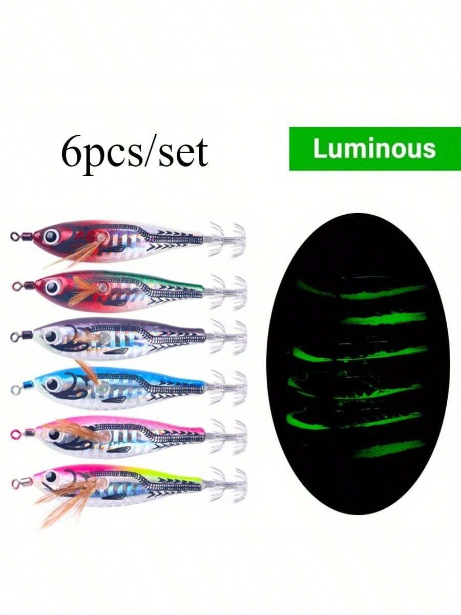 6pcs/Set Saltwater Glow Shrimp Lures Squid Jigs Hook Hard Shrimp Baits Luminous Shrimp Prawn ...