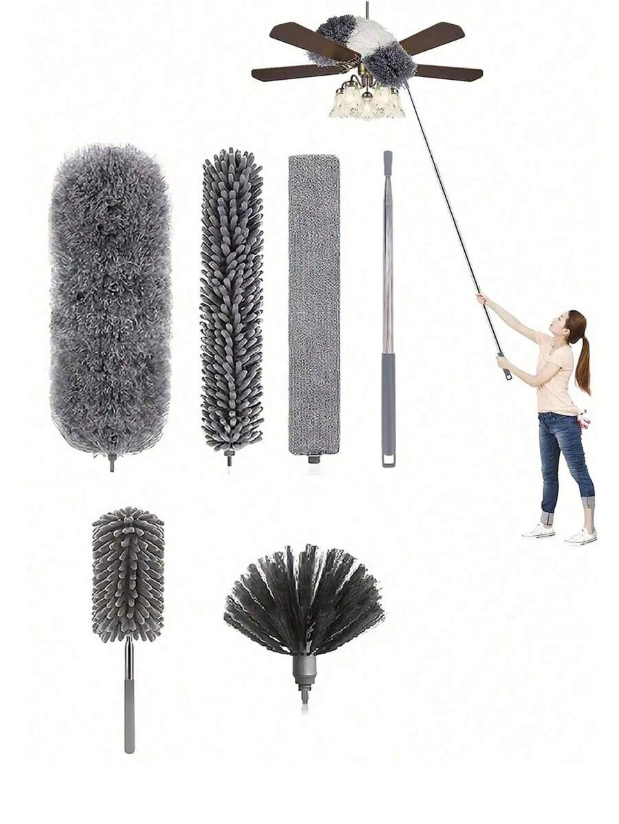 (Set Of 7) Microfibre Duster Extension Wand (Stainless Steel), Bendable ...