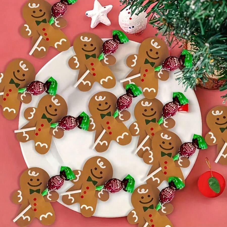 50 Christmas Gingerbread Man Lollipop Decoration Cards, Cute Party ...