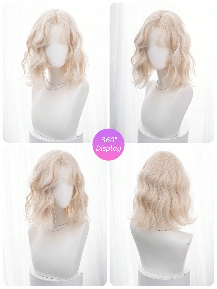 1 Synthetic Heat-Resistant Short Wave Wig White Blonde Wig, 12 Inches ...