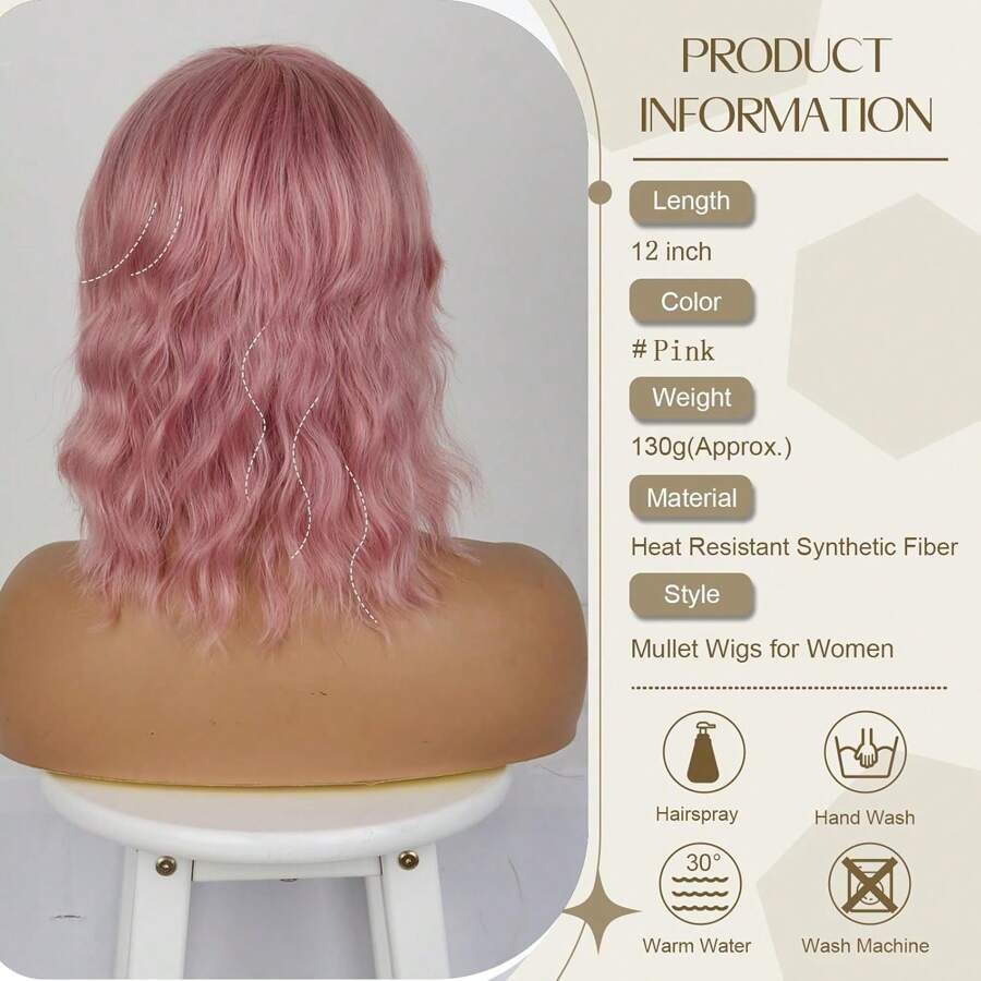 Short Curly Wavy Mullet Wigs For Women Messy Wolf Haircut With Bangs ...