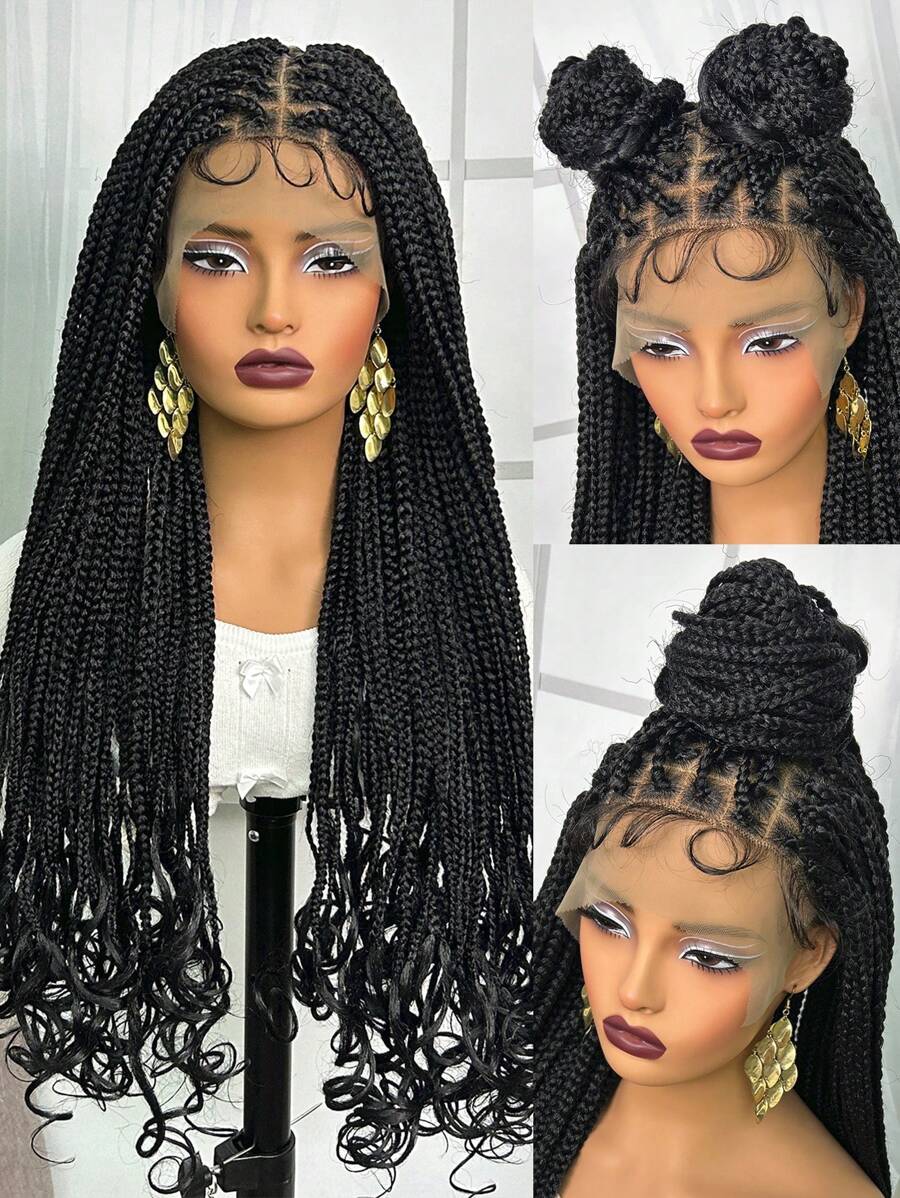 Braided Wigs For Black Women Synthetic Lace Front Wigs Knotless Box ...