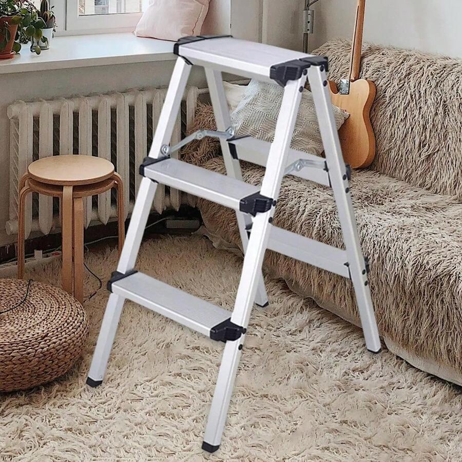 3 Step Stool Herringbone Ladders Storage Shelf Rack Ladders Folding ...