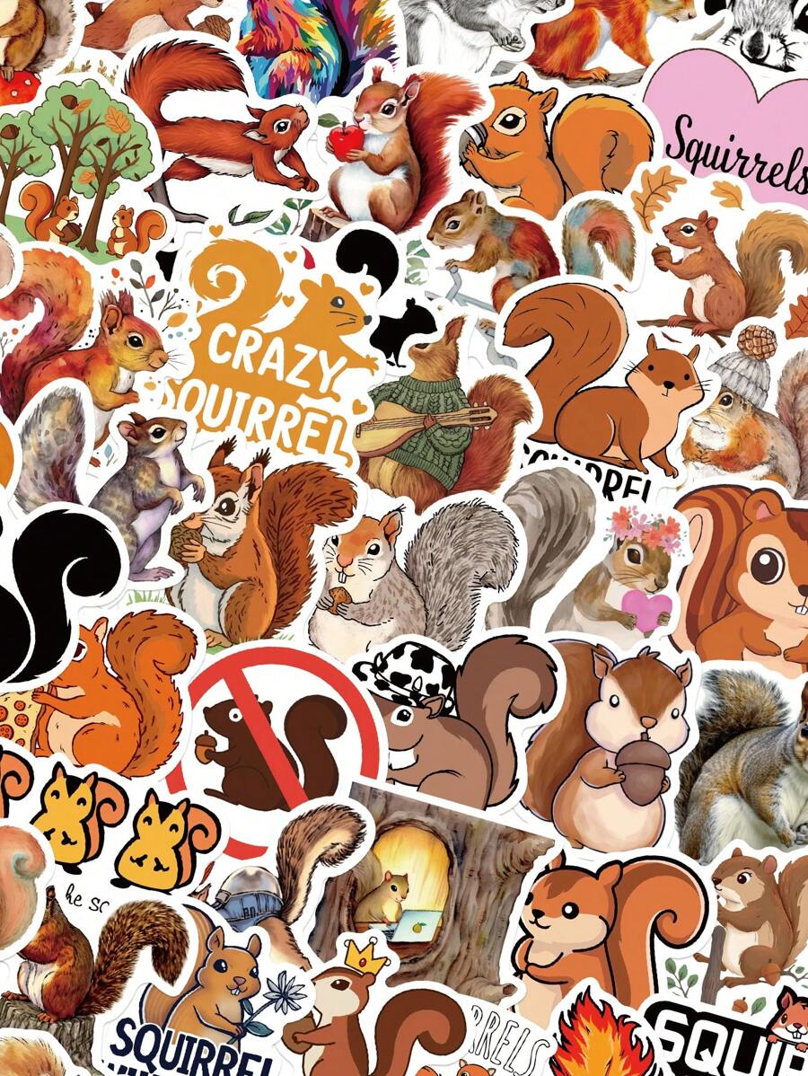 50pcs Squirrel Stickers Cartoon Cute Animals Decals For Kids Laptop ...