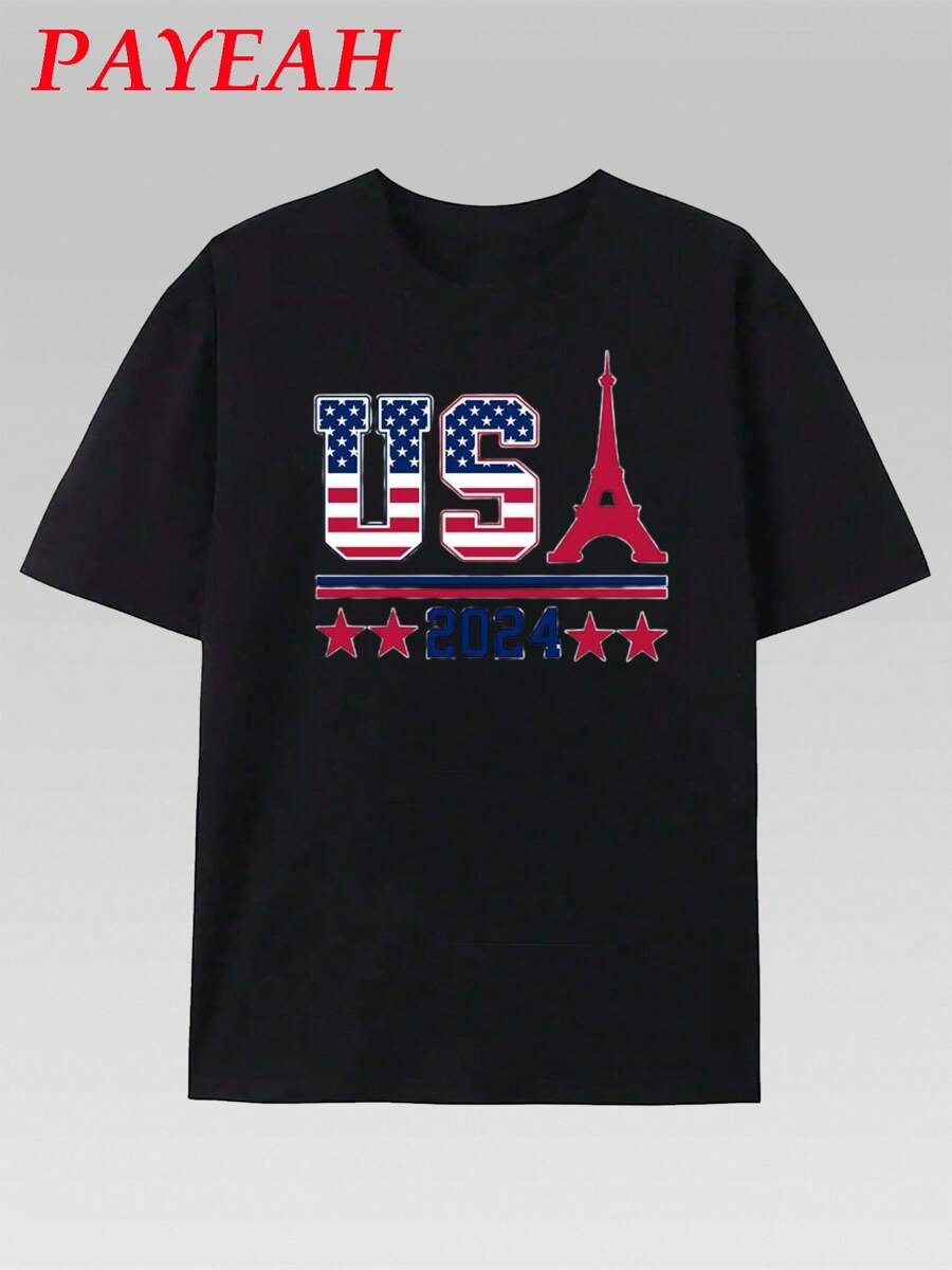 PAYEAH USA 2024 Eiffel Tower T Shirt (Single Piece)100% Cotton 220g ...