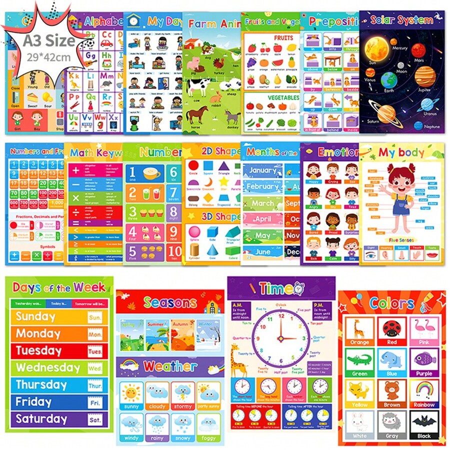 Educational Preschool A3 Posters Charts Toddler Kids Kindergarten ...