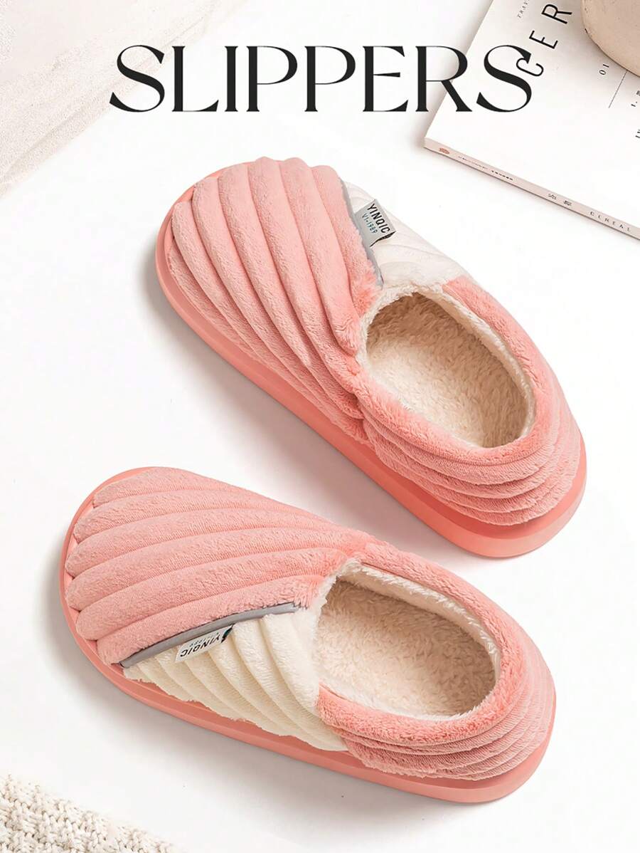 Women's Fluffy House Slippers, Comfortable Plush Indoor Outdoor Slides ...