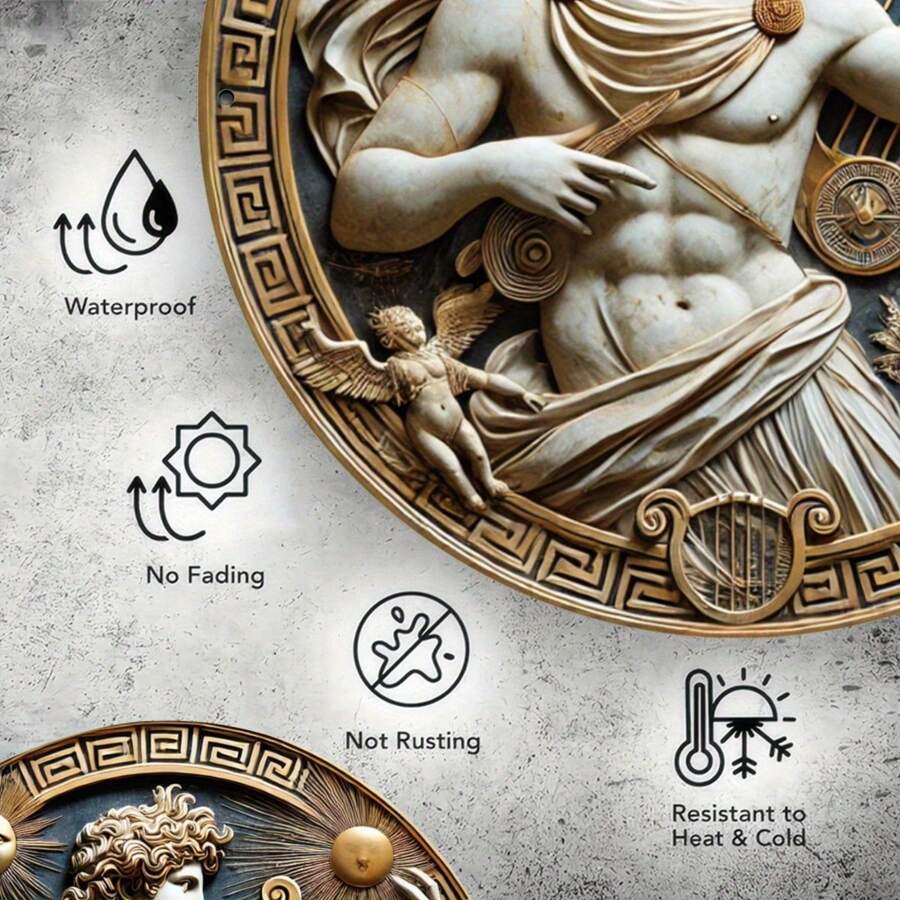 Classic Apollo Wall Art 20Cm Round Metal Decoration With Greek Key ...