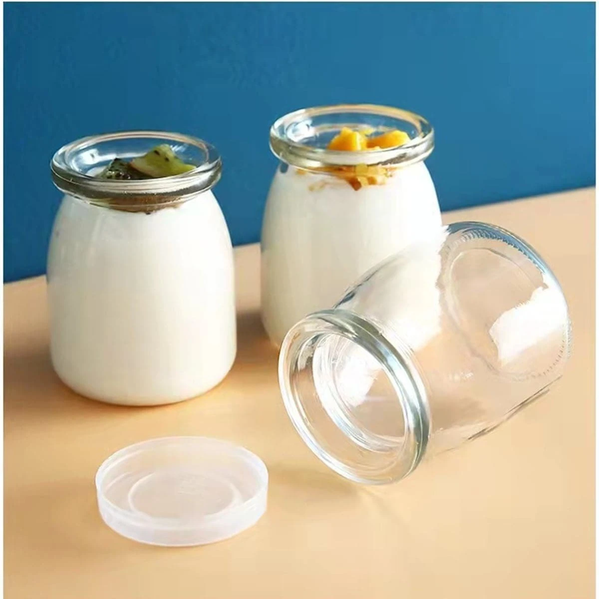 10PCS 100ml Transparent Glass Jar With PE Lid, Glass Yogurt Container ...