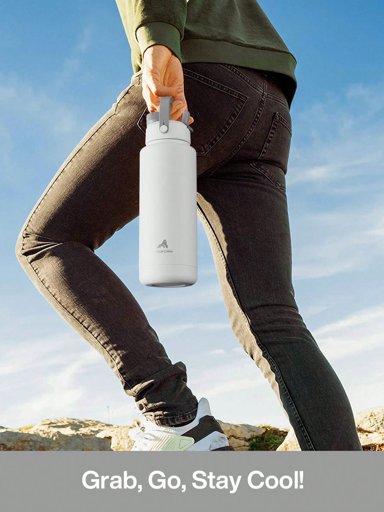 Powcan 40 Oz Insulated Water Bottle With 2-In-1 Straw And Spout Lid ...