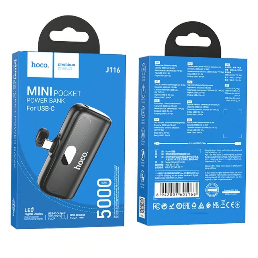 Hoco J116 5000mAh Type-C Backup Battery With Digital Display - Pocket ...